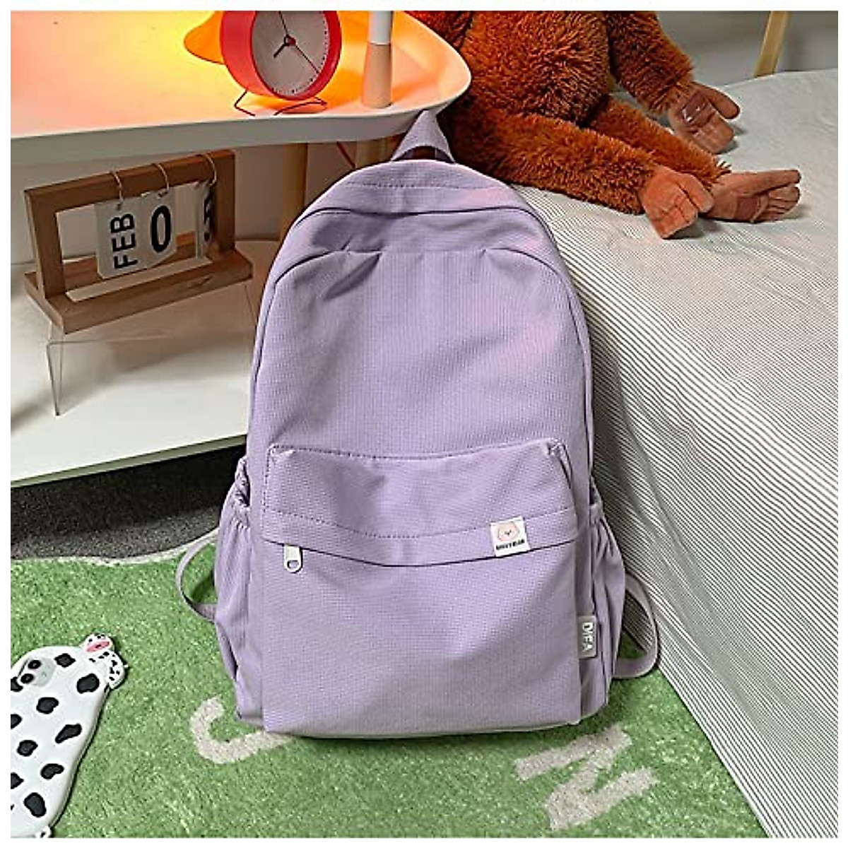 MQUN Kawaii Aesthetic Backpack School Backpack Nylon Waterproof Solid Color Backpack Teen College