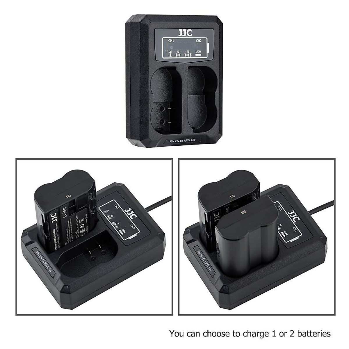 JJC EN-EL15 Battery Charger USB Dual Slot for Nikon Zf Z f Z5 Z6 Z7 Z6II Z7II D850 D780 D750 D610 D600 D500 D7500 D7200 D7100 D7000 D810A D810 D800E D800 Cameras