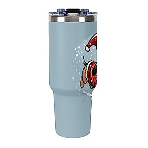 Dachshund Christmas Santa Hat 40 Oz Tumbler Insulated Stainless Steel Water Bottle Travel Mug Car Cup with Handle And Straw