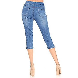 Women's Capris Jean Skinny Pull-On Denim Capri Pants for Women Cropped Jeans Size XL Blue Denim