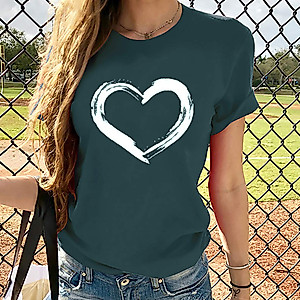 Women Love Heart Graphic Tees Shirt Short Sleeve Tops Tshirts Regular Fit Tunic Blouse Cute Funny Gift Clothes 2023