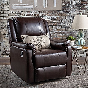 GDFStudio Jemma Tufted Brown Bonded Leather Swivel Gliding Recliner Chair 37.5D x 31.25W x 38.25H in