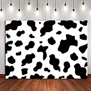 HQM 8x6FT Soft Fabric/Polyester Cow Party Photography Backdrops Black and White Farm Animal Happy Birthday Photo Background Kid's Newborn Baby Shower Banner Props, 8x6ft(240X180CM）