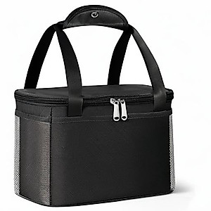 6L Thickened Black Reusable Insulated Lunch Bag for Student, Women and Men Travel Picnic and School Lunch Box (Small, Black)