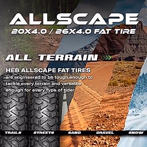 HEB ALLSCAPE 20x4.0 in Fat Tire for E-Bike MTB, Heavy Duty High-Performance Puncture Resistant E-Bike Mountain Bike Tire, All-Terrain Directional Tread, High-Density Tire for Street & Trail Riding