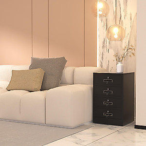 JINGUR Metal Storage Cabinet with Lockable Drawers for Home Office Bedroom Living Room Organization(Black)