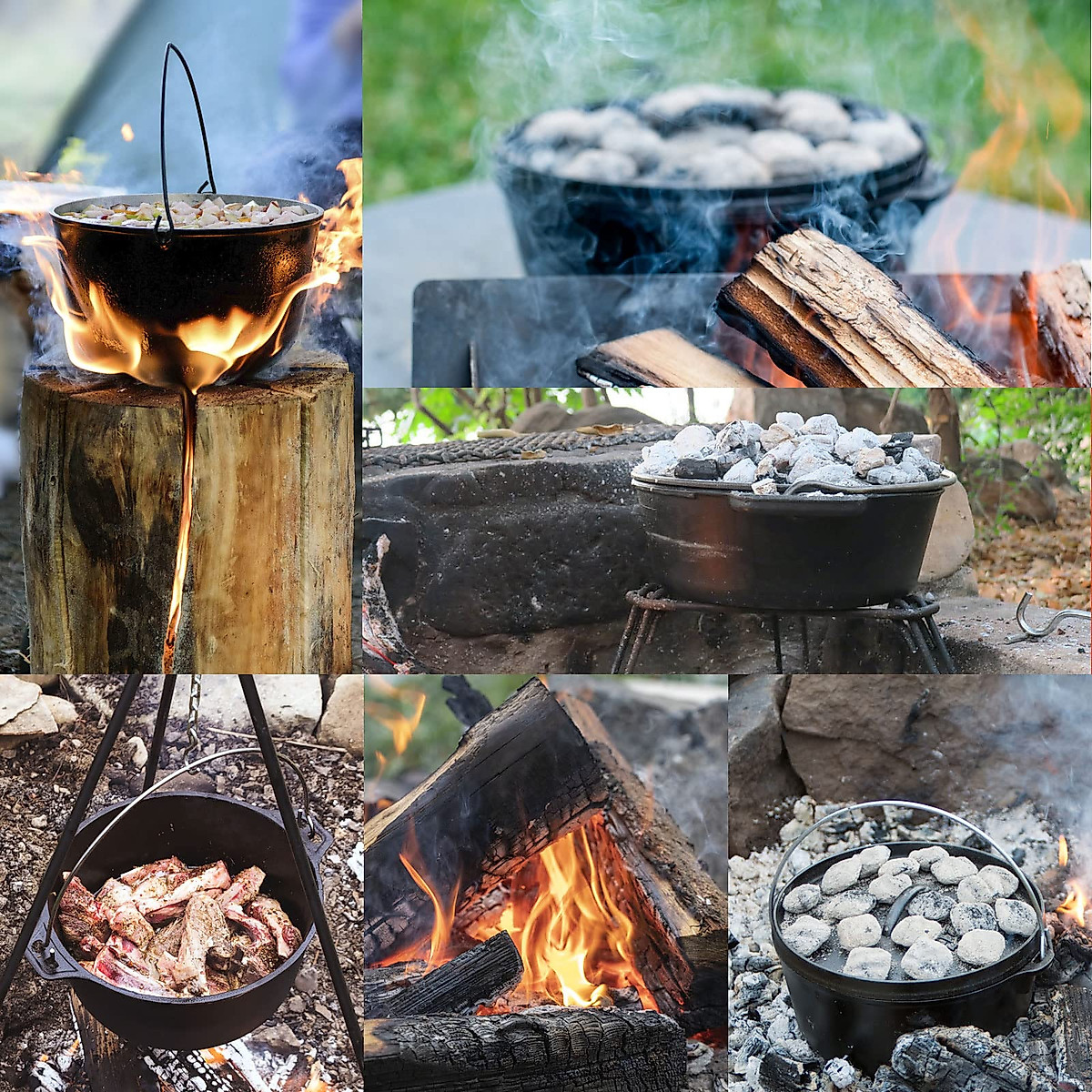 SHYIS Camping Dutch Oven,9 Qt Pre-Seasoned Camping Cookware Pot With Lid - Lid Lifter,Cast Iron Deep Pot with Metal Handle for Camping Cooking BBQ Baking Campfire Modern Black