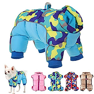 SUNFURA Winter Dog Coats, Warm Dog Down Jacket with 4 Legs, Reflective Windproof Puppy Turtleneck Snowsuit for Cold Weather, Lightweight Padded Puffer Dog Vest Apparel for Small Medium Dog