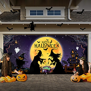 Large Halloween Garage Door Cover Garage Door Decoration Backdrop Party Background Wall Banner for Outdoor Halloween Themed Party Decoration 6 x 13 Ft (Backdrop-01)