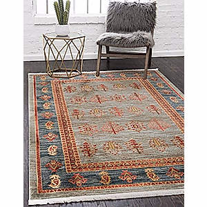 Unique Loom Fars Collection Modern Medallion Tribal Design with Natural Hues Area Rug, 3 ft 3 in x 5 ft 3 in, Light Blue/Navy Blue