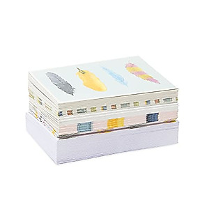 Blank Bird Greeting Stationary Cards with Envelopes, Watercolor Feather (4x6 In, 48 Pack)