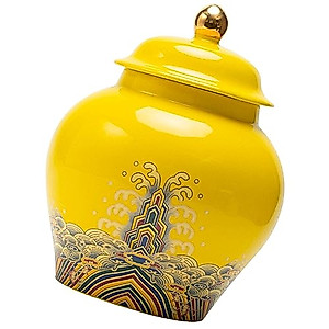 GANAZONO Walkway Stones for Pathway Ceramic Tea Canister Food Storage Jar with Lid 900ML Spices Coffee Bean Tea Food Canister for Loose Tea Coffee Sugar Spices Nuts Yellow Ceramic Canister