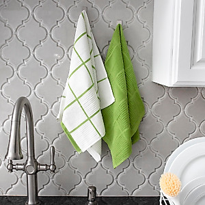 T-Fal Textiles Kitchen Towels 2-Pack Parquet, Solid/Check - 2 Pack, Green, 2 Count