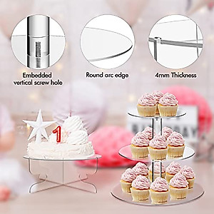 3 PCS Acrylic Cupcake Stand 2 Set of 3 Tier Clear Cupcake Stand Dessert Tower and 1 Tier Round Cake Stand Holder Bakery Display Serving Tray for Wedding Baby Shower Party Decor