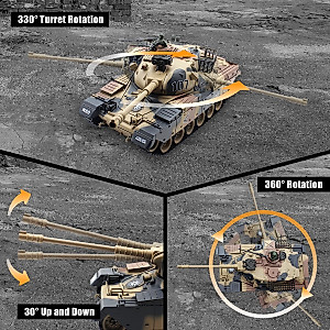 Leopmase Remote Control Tank, 2.4Ghz 15 Channel 1/18 M60 Main Battle RC Tank Two Rechargeable Batteries That Shoot Airsoft RC Army Military Vehicle Toys for Adults & Kids
