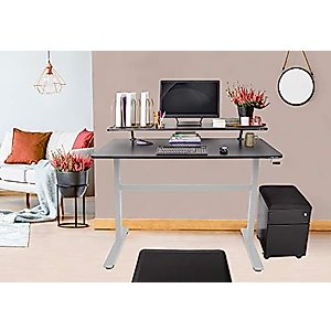 Stand Steady Tranzendesk 55 in Standing Desk with Clamp On Shelf | Easy Crank Height Adjustable Stand Up Workstation w/Attachable Monitor Riser | Holds 3 Monitors & Adds Desk Space (55/Silver Base)