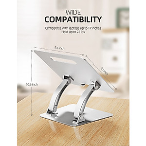 Nulaxy Laptop Stand for Desk, Ergonomic Height Angle Adjustable Laptop Riser Holder with Heat-Vent Computer Stand Compatible with 10-17" Up to 22 Lbs Laptop Notebook Computer Silver