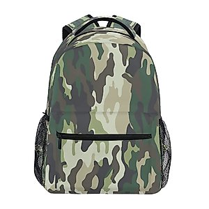 Camo Camouflage Forest Military School Backpack for Teen Girls Boys Lightweight Student Backpack Travel Bookbag Laptop Casual Daypack