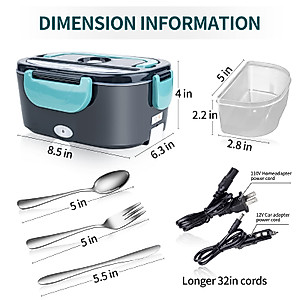 JDISANGI Electirc Lunch Box Food Heater 60w Lunch Containers for Adults, 12V 110V Food Warmer for Car, Truck, Home with 304 Food-Grade Stainless Steel Container 1.5L.