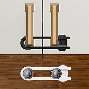 Child Safety Cabinet Locks for Babies, Kitchen Locks with Extra Secure Buttons for Cabinet Pulls, Cabinet Handles Knob, 4 Buttons Adjustable U-Shaped Cabinet Baby Proofing Locks ( 10 Pack, White )