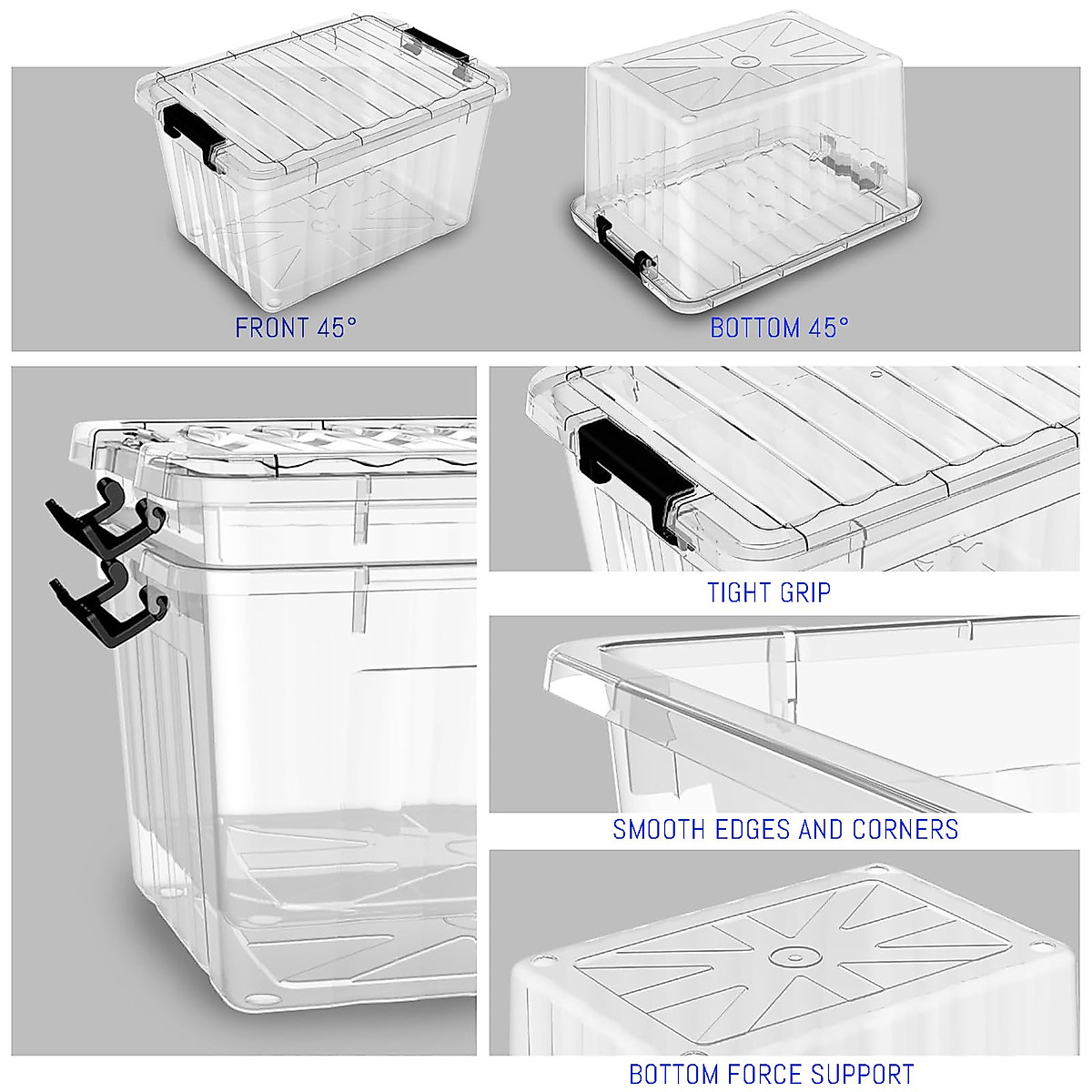 Storage Bins 18Qt Heavy-Duty Plastic Storage Bin Box, 6 Pack Stackable and Nestable Container Totes with Durable Lid and Secure Latching Buckles,Storage Containers for Garage and Home Organizing