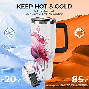 YTLKGFP 40 Oz Large Capacity Car Cup Flamingo Watercolor Tumbler with Handle (Black) Straw Lid Insulated Stainless Steel Water Bottle Travel Mug Leak-proof Car Cup Keeps Cold Or Hot