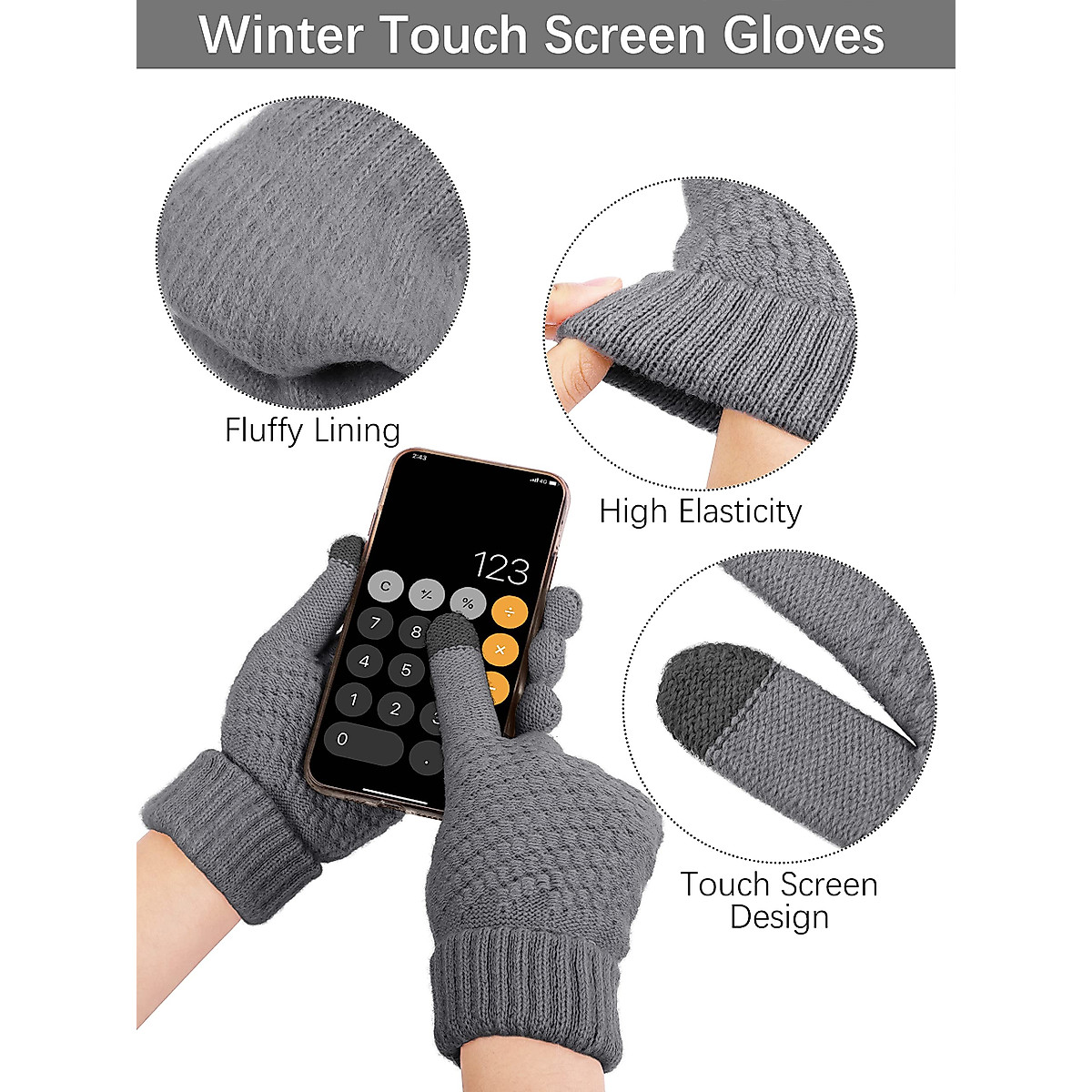 URATOT 3 Pieces Women Winter Hat Scarf Glove Set Warm Skull Beanie Hat with Visor Knitted Touch Screen Glove Scarf 3 In 1 Set