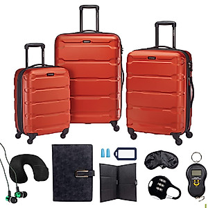 Samsonite 68311-1156 Omni Hardside Luggage Nested Spinner Set 20 Inch, 24 Inch, 28 Inch - Burnt Orange Bundle w/Deco Gear Luggage Accessory Kit (10 Item)