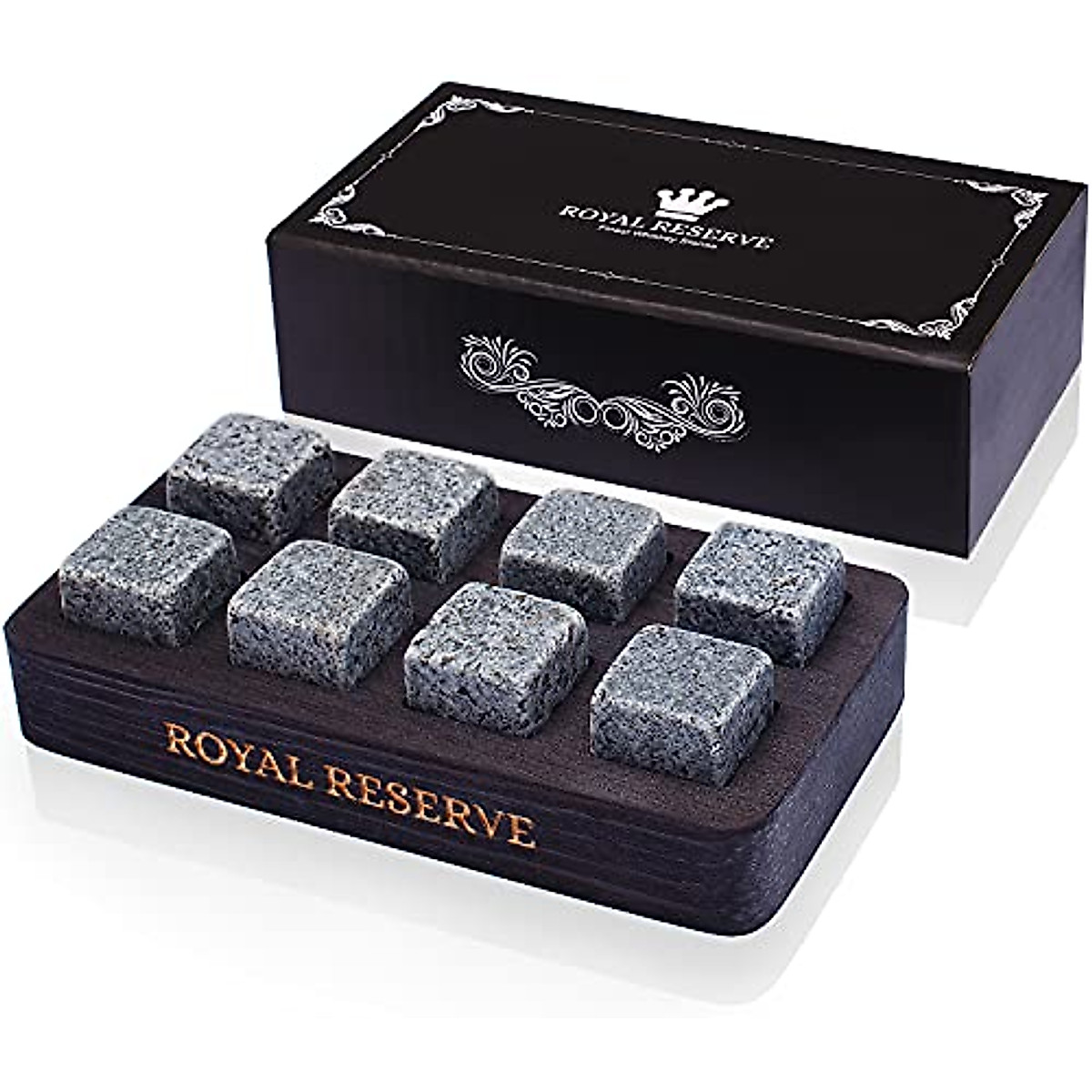Whiskey Stones Gift Set by Royal Reserve | Artisan Crafted Reusable Refreezable Chilling Cooler Rocks for Scotch Bourbon – Modern Stocking Stuffer for Guy Men Dad Boyfriend Anniversary or Retirement