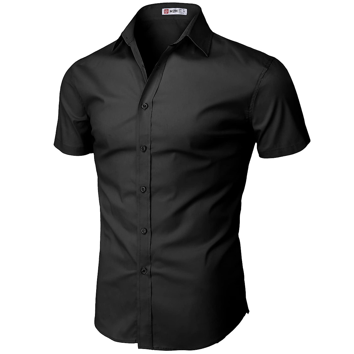 H2H Black Button up Shirt Men Black US L/Asia XL (KMTSTS0132)