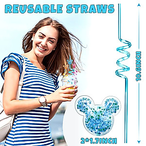 24Pcs Glitter Mouse Straws for Kids Party Favors, Straws for Birthday Party Supplies, Drinking Straws for Boys Girls Party Decorations