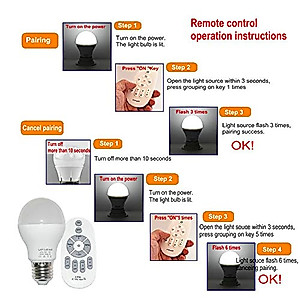 Fjiangyi 6W E27 Smart LED Light Bulbs Dimmable with 2.4GHz Wireless 3-Zone Remote Control - Adjustable Color Temperature (Warm/Cool) and Brightness 2 Pack (2 Bulb+1 Remote)