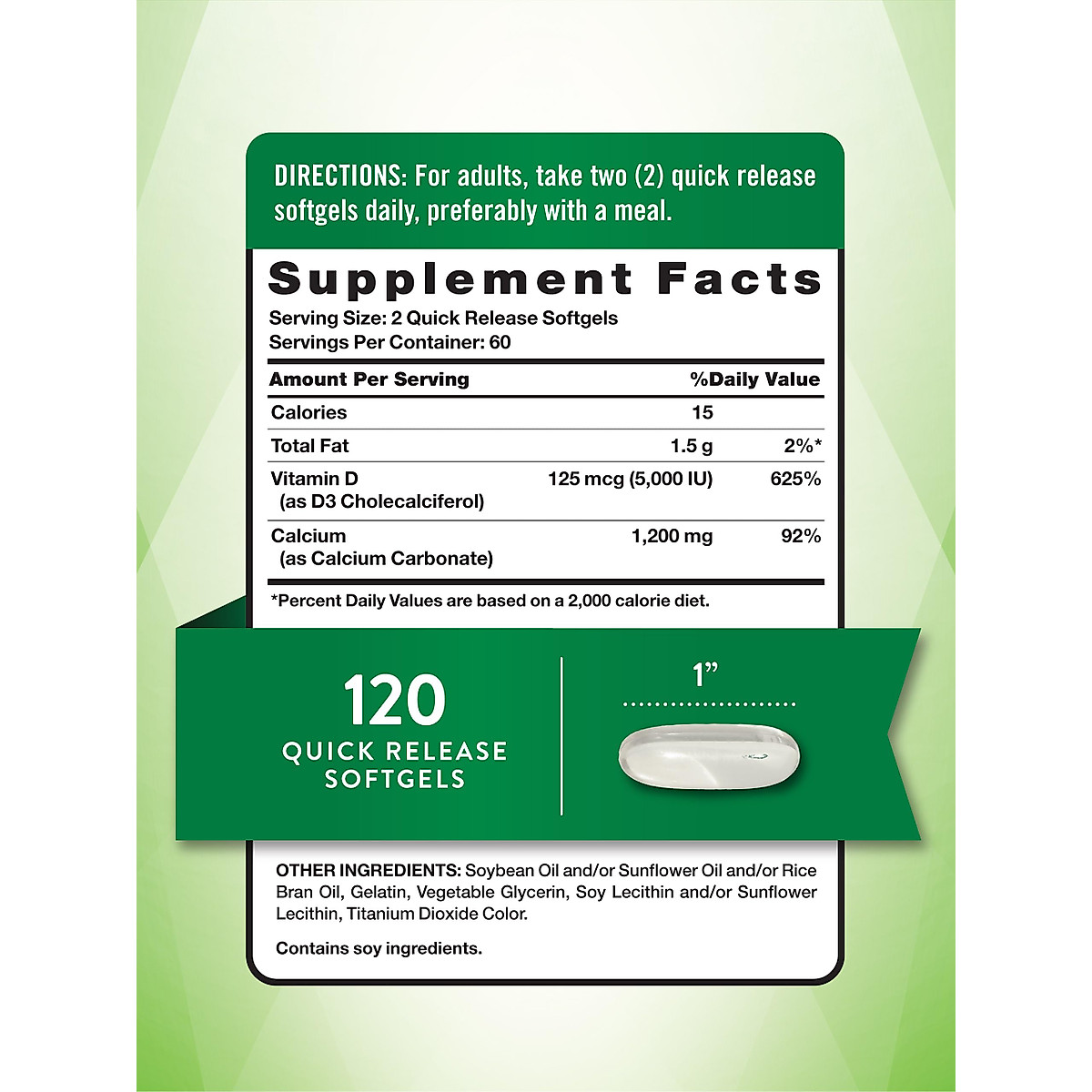 Absorbable Calcium 1200 mg with Vitamin D3 5000 IU | 120 Softgels | Calcium Carbonate Supplement | Non-GMO Gluten Free | by Nature's Truth