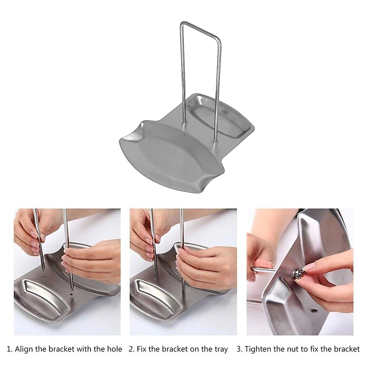 304 Stainless Steel Pan Cover Rack, Storage Shelf Organizer Spoon Rest with Drain Tray Stainless Steel Pan Pot Cover Lid Rack Shelf Stand for Pots Pans Spoons