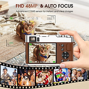 Upgraded 4K Digital Camera with SD Card Autofocus,48MP Point and Shoot Camera with Flash Viewfinder & Dial,Vlogging Camera Anti-Shake,16X Zoom Portable Travel Camera,2 Batteries