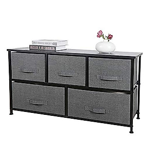 Epetlover Fabric Dresser 5-Drawer Storage Organizer Unit, Apartment Cloth Dresser with Deep Basket Sturdy Steel Frame & Wooden Top, Room Organization (Grey)
