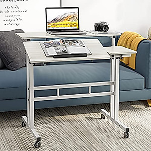DlandHome Adjustable Rolling Desk Standing Desk, Sit-Stand Desk Cart Mobile Computer Desk Stand Up Desk Office Desk Riser Standing Table Workstation Mobile Desk, Maple