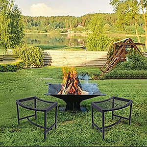 Piamomso Metal Curved Fire Pit Bench, fire Pit Bench Seating, Coated Black Metal Mesh Garden, Patio, Porch and Deck Chair Seating ,Black