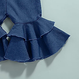 VISGOGO Baby Bell Bottoms Toddler Newborn Girl Outfits Fall Winter 3 6 9 12 18 Months Floral Print Flare Pants for Girls (Dark Blue, 0-3 Months)