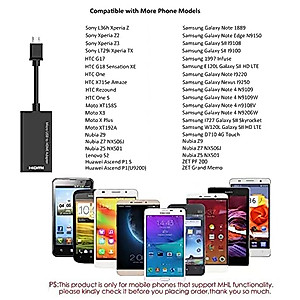 MHL Micro USB to HDMI Cable Adapter, MHL 5pin Phone to HDMI 1080P 4K Video Graphic for Samsung Galaxy/LG/Huawei ect. Android Smart Phones That with MHL Function