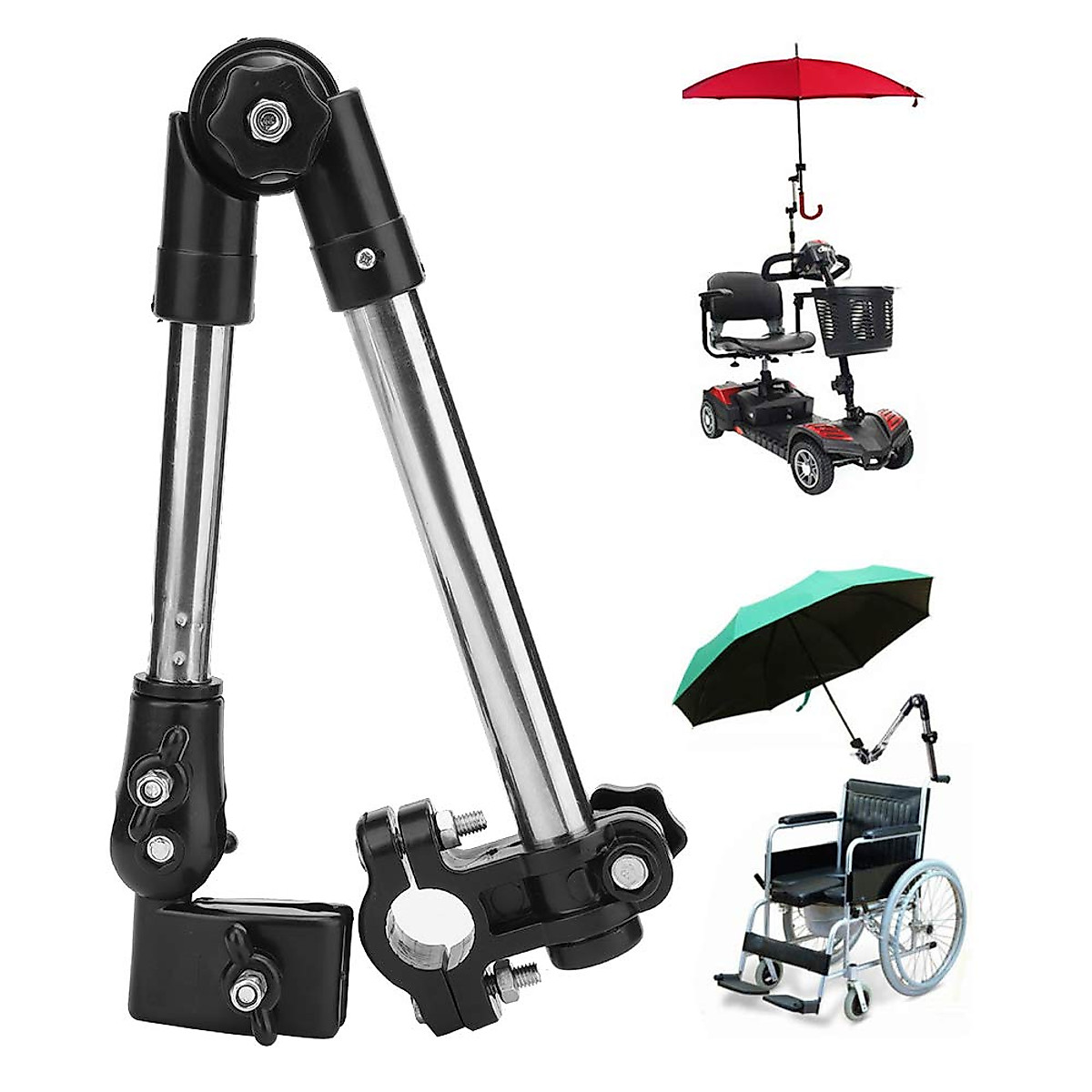 Yinhing Umbrella Holder for Wheelchair, Umbrella Mount Holder, Wheelchair Stroller Umbrella Attachment Handle Bar Holder Clamp Supporter Connector
