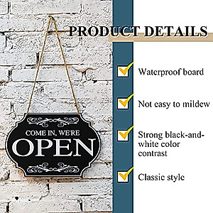 Rustic Wooden Store Open and Closed Business Sign Two Sided Reversible Come In We're Open or Closed Store Hanging Sign for Coffee Bar Shop Door Window, 11.8 x 7.8 Inch (Black Board, White Words)