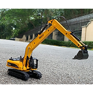 Gemini&Genius Long Reach Excavator Toy for Kids, Heavy Duty Construction Vehicle Digger Toys, 360-degree Rotatable Driver's Compartment, Multi-Jointed Movable Tracked Vehicle for Kids Gift (Yellow)