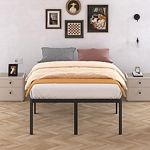 Likelalaso 24 Inch High Queen Bed Frame with Rounded Corner, Heavy Duty Metal Bed Frame Queen Size Under-Bed Storage Space, No Box Spring Needed, Noise Free, Easy Assembly, Black