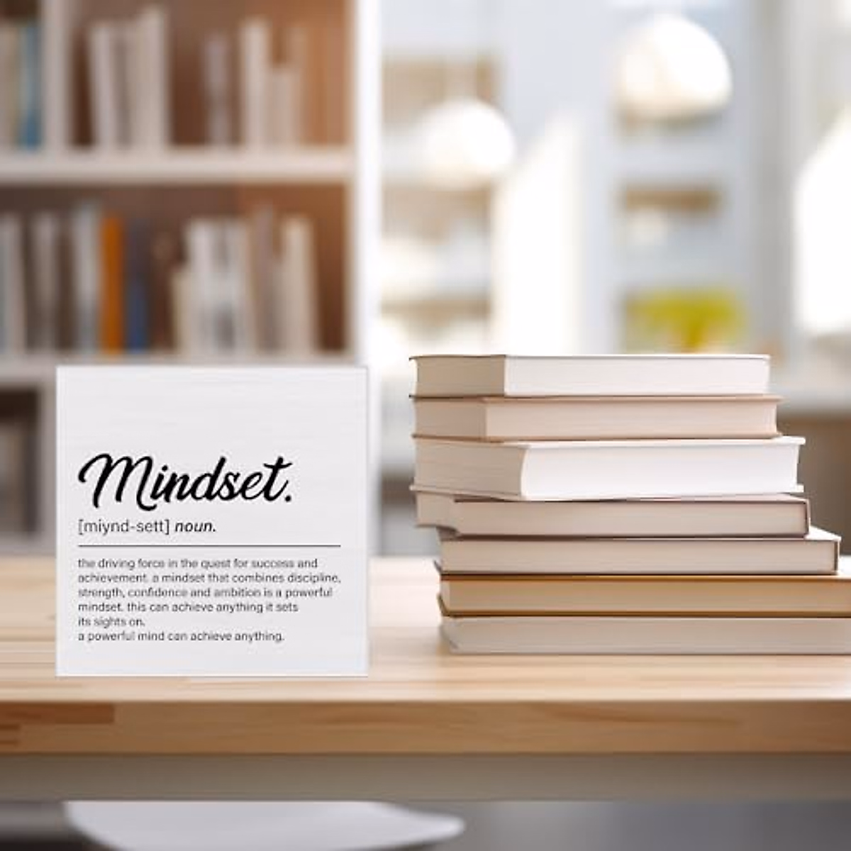 Inspirational Mindset Quote Desk Wooden Sign Decor Mindset Definition Square Wood Sign Desk Decoration Motivational Wood Block Box Sign for Shelf Home Office 5 x 5 Inches