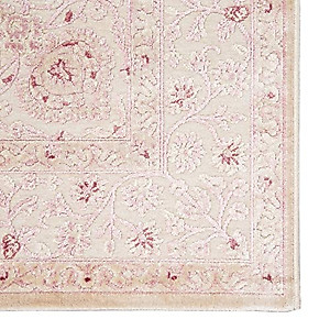 Jaipur Living Fables Collection 5' x 7'6" Small Area Rug with Medallion Design and Scrolling Border, Soft Power-Loomed Bohemian Rug for Bedrooms and Living Rooms, Pink/White