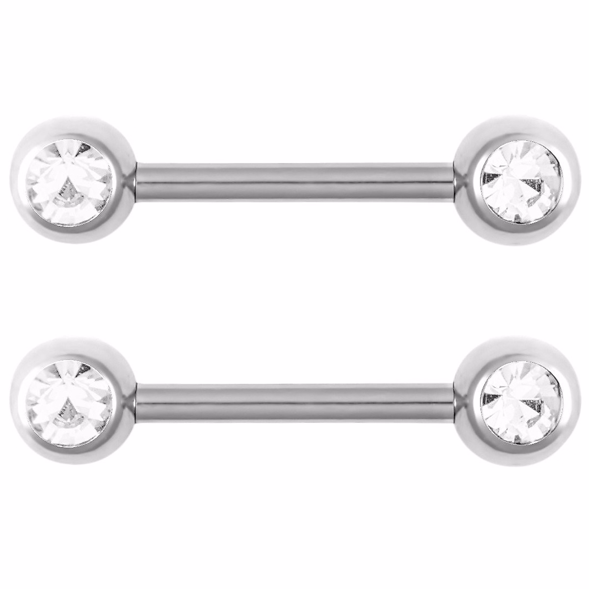 Forbidden Body Jewelry 14g Nipple Ring Barbells Set of 2, Pair of Clear CZ 12mm (1/2 Inch) Barbells with 5mm Balls