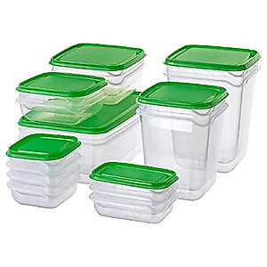 PRUTA Food Container Boxes with Lid Set of 17 Clear/Green Microwave Freezer Dishwasher Safe