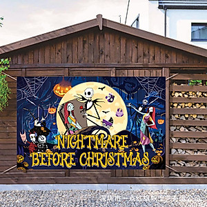 Nightmare Before Christmas Banner Backdrop Decorations, Nightmare Before Christmas Halloween Party Hanging Banner Front Door Sign Decorations