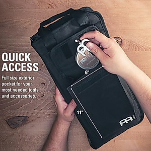 Meinl Percussion Drum Stick Bag with Extra Outside Pocket and Floor Tom Hooks – for Mallets, Brushes and Accessories, Black, Standard (MSB-1)